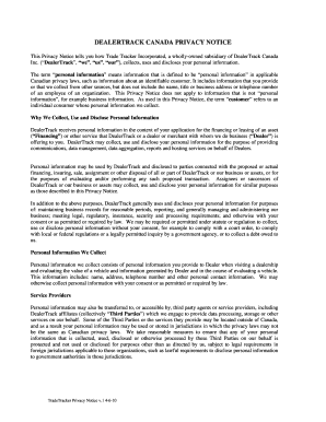 Fillable Online DEALERTRACK CANADA PRIVACY NOTICE Fax Email Print ...