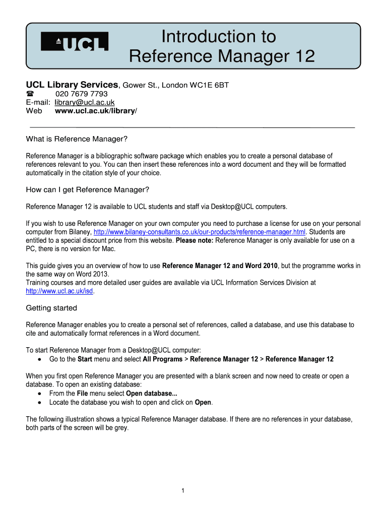 Fillable Online Reference Manager 12 Fax Email Print - pdfFiller