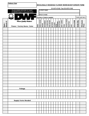 Fillable Online WHOLESALE WEDDING FLOWER WORKSHEET/ORDER FORM Fax Email ...