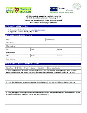 Fillable Online outreach mcb harvard Application form 2015 - Harvard ...