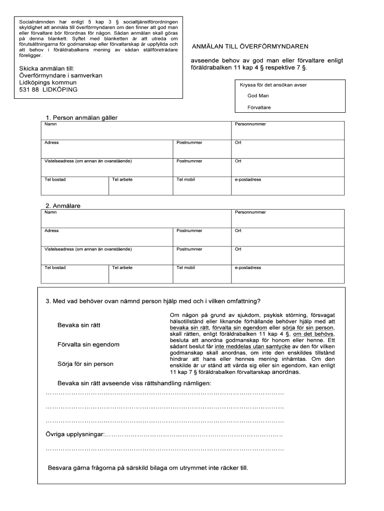 Fillable Online intra vara Anmlan frn socialtjnsten om behov av god man eller frvaltaredoc Fax ...