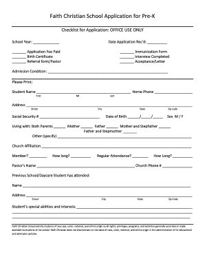Fillable Online Faith Christian School Application for Pre-K Fax Email ...