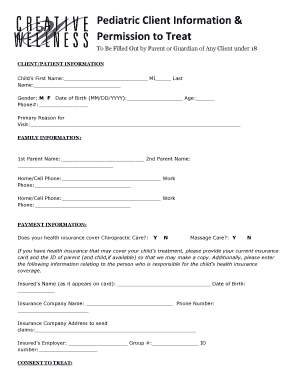 Fillable Online creativewellness Pediatric Client Information amp ...