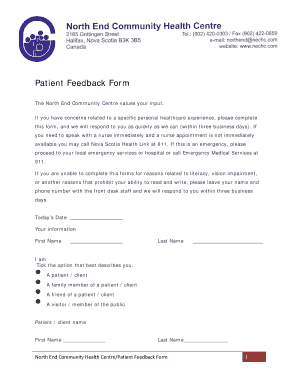 Fillable Online Patient Feedback Form - bnechcbbcomb Fax Email Print ...