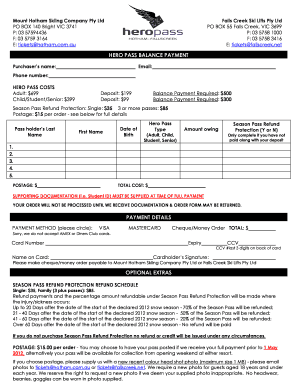 Fillable Online Hero Pass Balance Payment Form - Falls Creek Fax Email ...