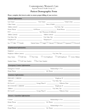 Fillable Online Patient Reg Demographic Form - Final 1 22 14 Fax Email ...