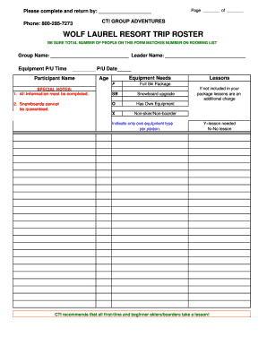 Fillable Online Wolf trip roster.xls Fax Email Print - pdfFiller