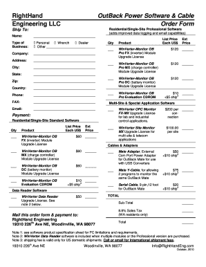Fillable Online Order Form - RightHand Engineering Fax Email Print ...