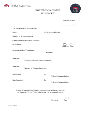 Fillable Online vc unm 5 KEY request authorization form 9 24 08 Fax ...