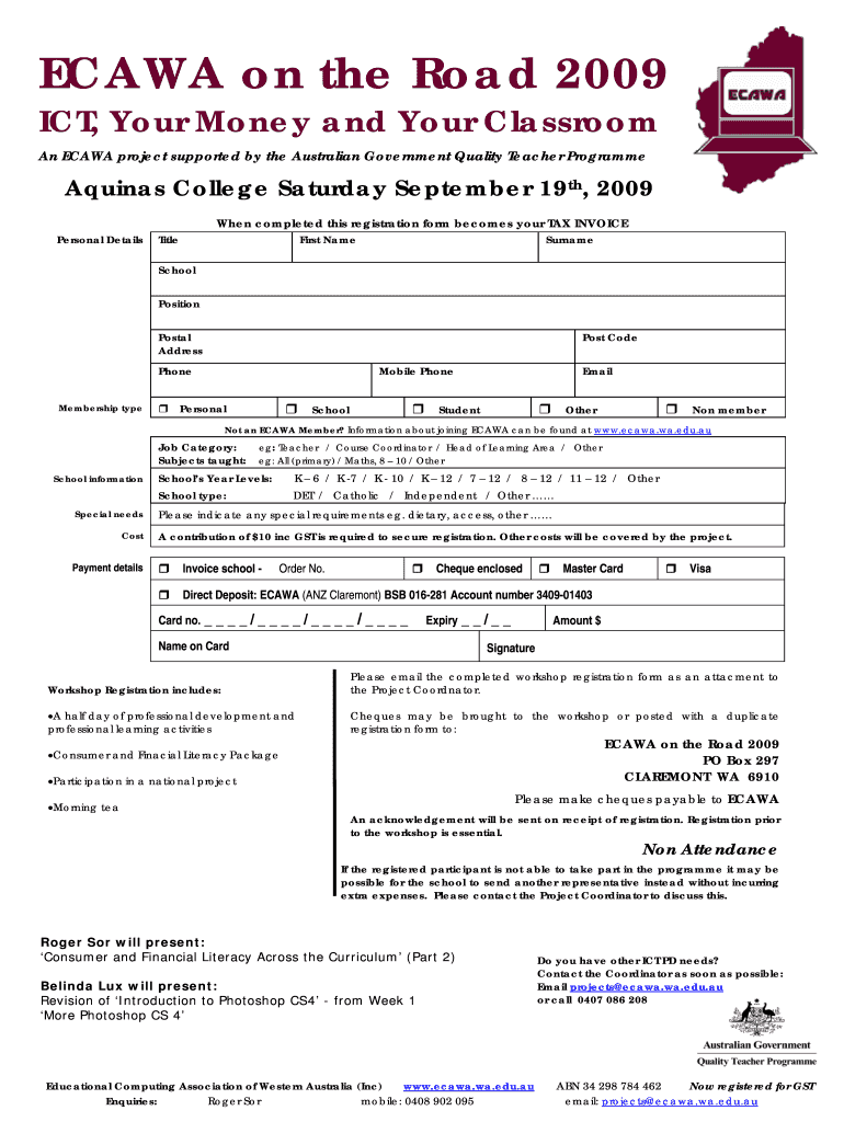 Fillable Online ecawa wa edu Registration Form ...