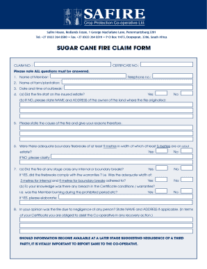 Fillable Online SUGAR CANE FIRE CLAIM FORM - Your Blue Chip Insurer Fax ...