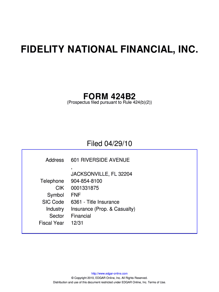Fillable Online FIDELITY NATIONAL FINANCIAL INC FORM 424B2 Prospectus ...