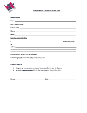 Fillable Online Busking Permit Parental Consent Form Busker Details Fax ...