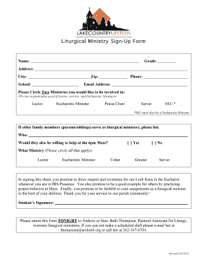 Fillable Online Liturgical Ministry Sign-Up Form Fax Email Print ...