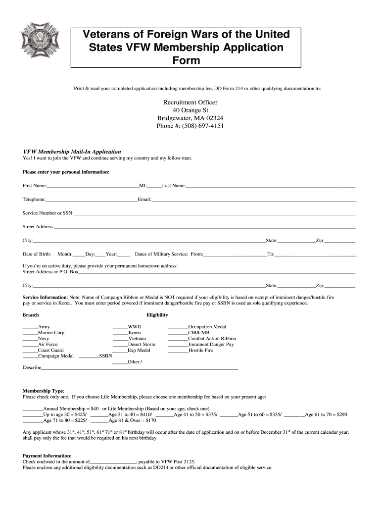 Fillable Online myvfw VFWMembershipApplication - My VFW - myvfw Fax ...