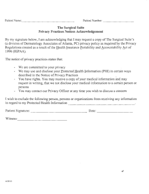 Fillable Online The Surgical Suite Privacy Practices Notices ...