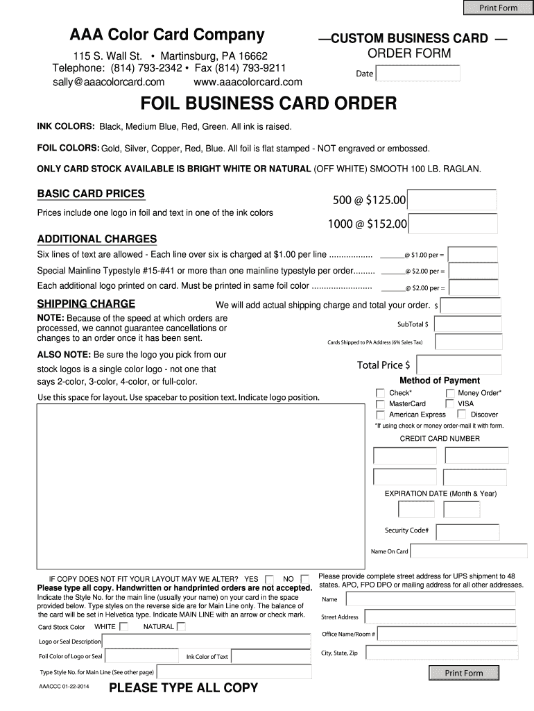 Fillable Online AAA Order Form-Fax AAA Order Form-Fax Fax Email Print ...