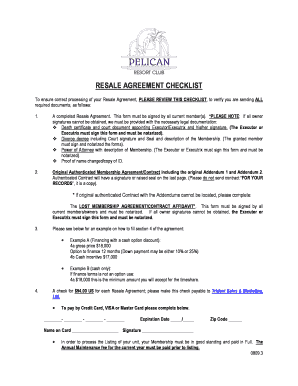 Fillable Online RESALE AGREEMENT CHECKLIST To ensure correct processing ...