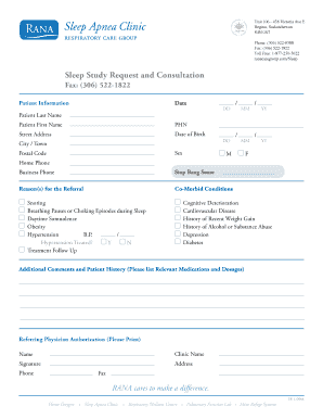 Fillable Online Sleep Study Request and Consultation - RANA Respiratory ...