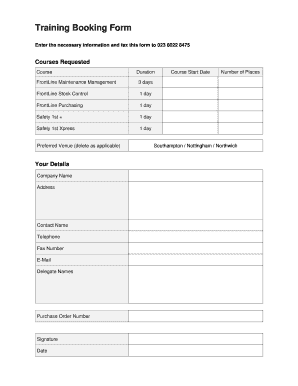 Fillable Online Training Booking Form - Shire Systems Fax Email Print ...