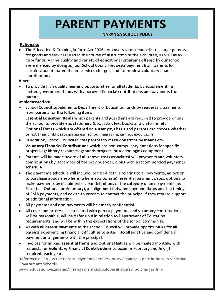 Fillable Online naranga vic edu Sample School Policies - Naranga School ...