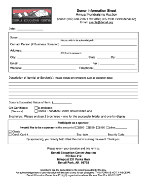 Fillable Online denali Donor Information Sheet - bDenalib Education ...