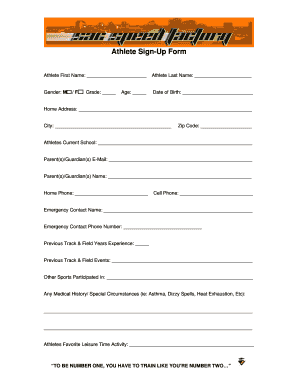 Fillable Online Athlete Sign-Up Form - Sac Speed Factory Fax Email ...
