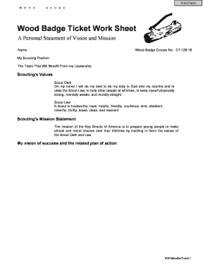 Fillable Online Wood Badge Ticket Work Sheet - NEIC Wood Badge Fax ...