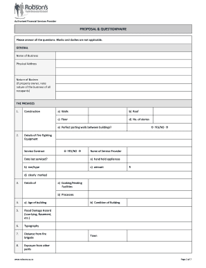 Fillable Online robsons co Business Proposal Form Fax Email Print ...