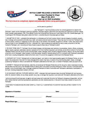 Fillable Online BNVYAAb CAMP RELEASE amp WAIVER FORM Non-contact ...