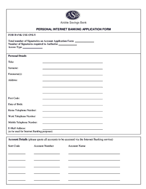 Fillable Online PERSONAL INTERNET BANKING APPLICATION FORM Account ...
