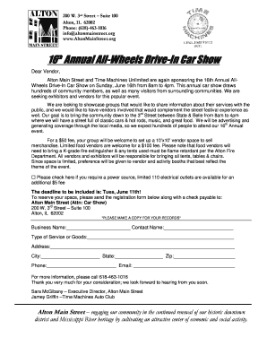 Fillable Online altonmainstreet 2013 Car Show Vendor Letter - Alton ...