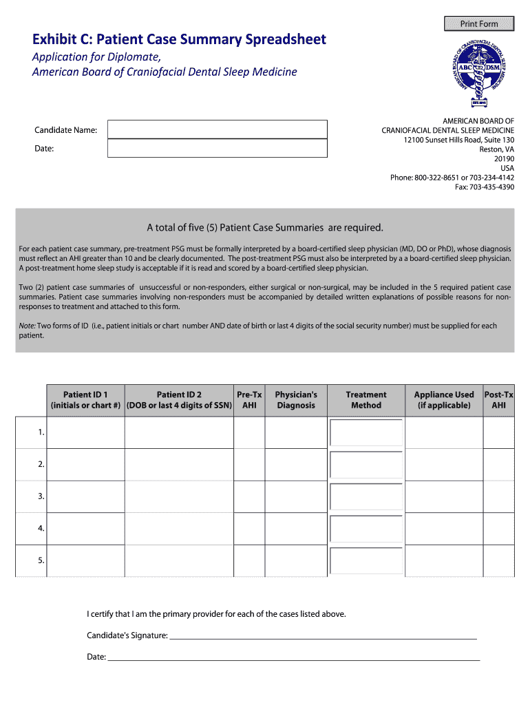 Fillable Online abcp-us Exhibit C Patient Case Summary Spreadsheet Fax ...
