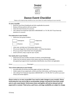 Fillable Online Dance Event Checklist - bDisneylandEventsbbcomb Fax ...