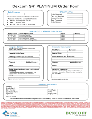 Fillable Online Dexcom G4 PLATINUM Order Form - AMSL Diabetes Fax Email ...
