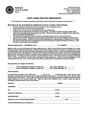Fillable Online Lock Lease Service Agreement - National Lock and Fax ...