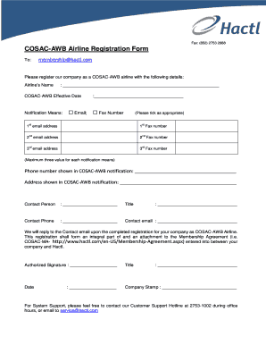 Fillable Online COSAC-AWB Airline Registration Form - bhactlbbcomb Fax Email Print - pdfFiller
