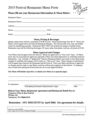 Fillable Online 2015 Festival Restaurant Menu Form - Vancouver Wine ...