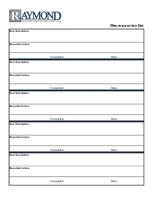 Fillable Online Discrepancies List - raymondgroupcom Fax Email Print ...