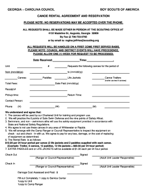 Fillable Online gacacouncil Canoe bRental Agreementb Form - bGeorgiab ...