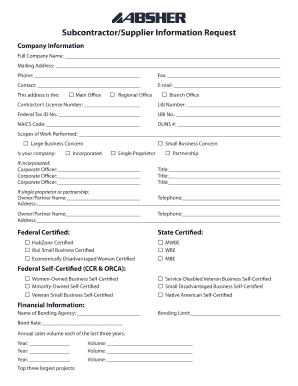 Fillable Online SubcontractorSupplier Information Request Fax Email ...