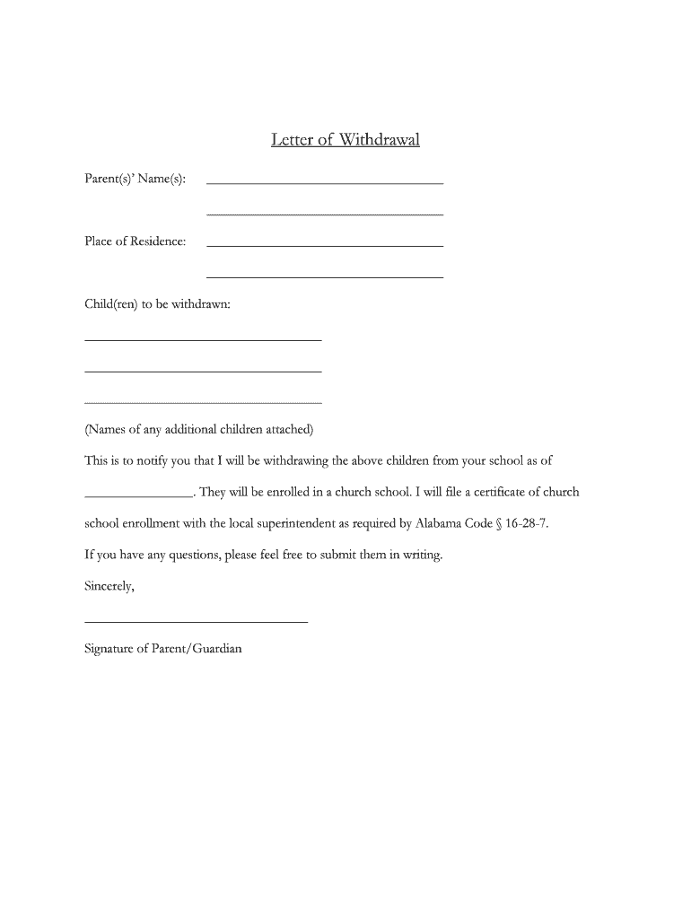 Fillable Online essentialchurchschool Letter of Withdrawal ...