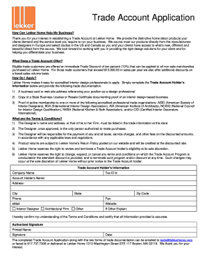 Fillable Online Trade Account Application - Lekker Home Fax Email Print ...
