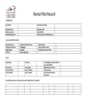Fillable Online Rental Pilot Record - Brampton Flight Centre Fax Email ...
