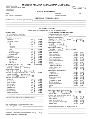 Fillable Online Patient History - Midwest Allergy and Asthma Clinic Fax ...