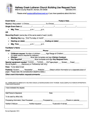 Fillable Online halfwaycreek Halfway Creek Lutheran Church Building Use ...