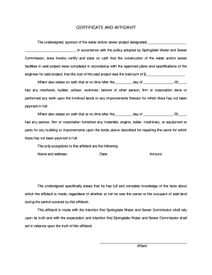Fillable Online Certificate and affidavit - Springdale Water Utilities ...