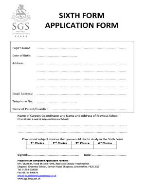 Fillable Online sgs lincs sch SIXTH FORM APPLICATION FORM - Skegness ...