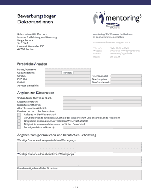 Fillable Online scn-ruhr Bewerbungsbogen mentoring Doktorandinnen - Fax Email Print - pdfFiller