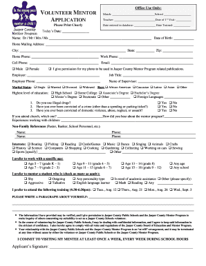Fillable Online JASPER COUNTY MENTOR PROGRAM APPLICATION Fax Email ...